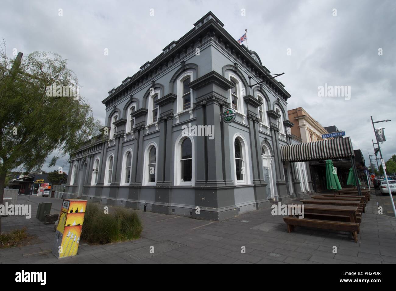 Historical Bank of New Zealand building in Hamilton, New Zealand on an ...