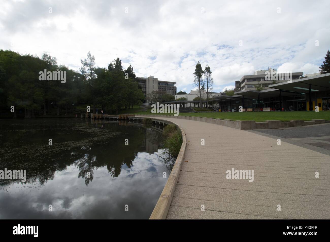 Campus of the University of Waikato on an overcast day in Hamilton, New ...