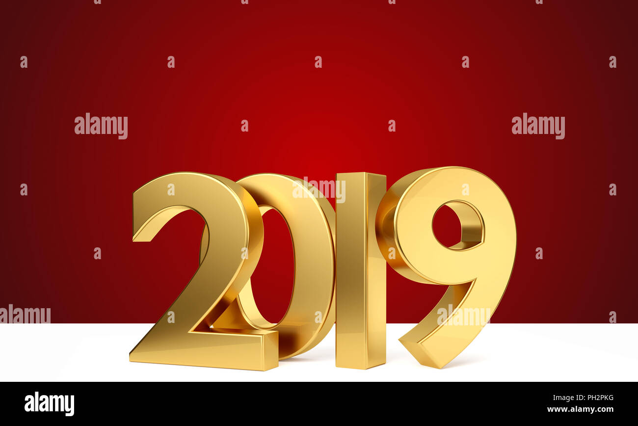 2019 golden bold letters 3d-illustration Stock Photo - Alamy