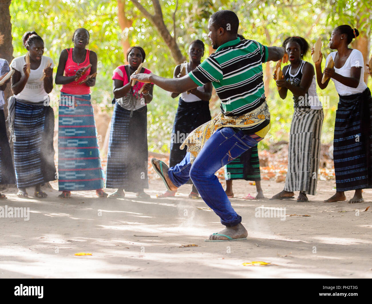 Kaguit vil., SENEGAL - APR 30, 2017: Unidentified Diola man in striped ...