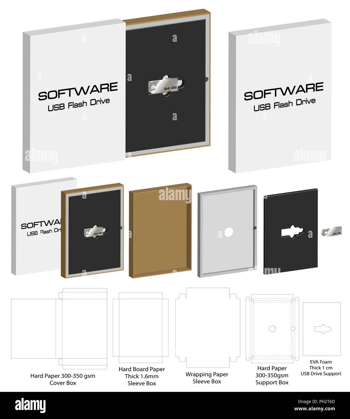 rigid box for flash drive packaging die-cut mockup Stock Vector Image ...