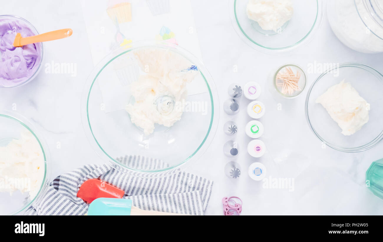 Step by step. Coloring buttercream frosting with food colors for ...