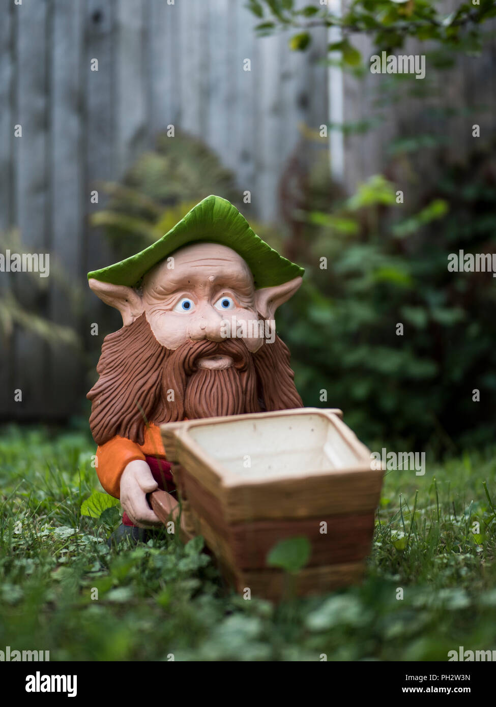 Garden gnome working in the backyard Stock Photo - Alamy
