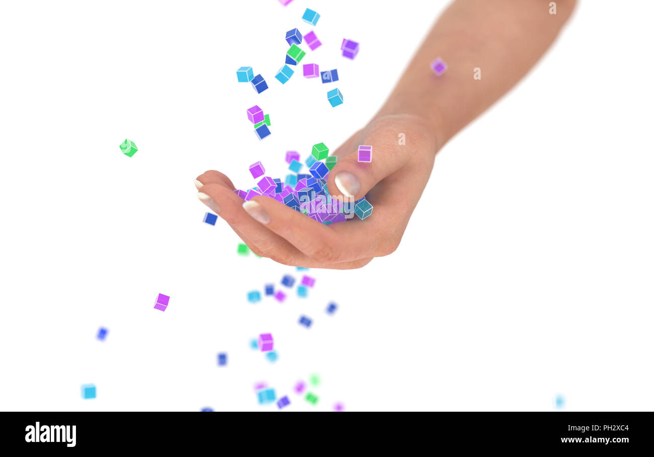 colorful cubes fall into the hand Stock Photo - Alamy