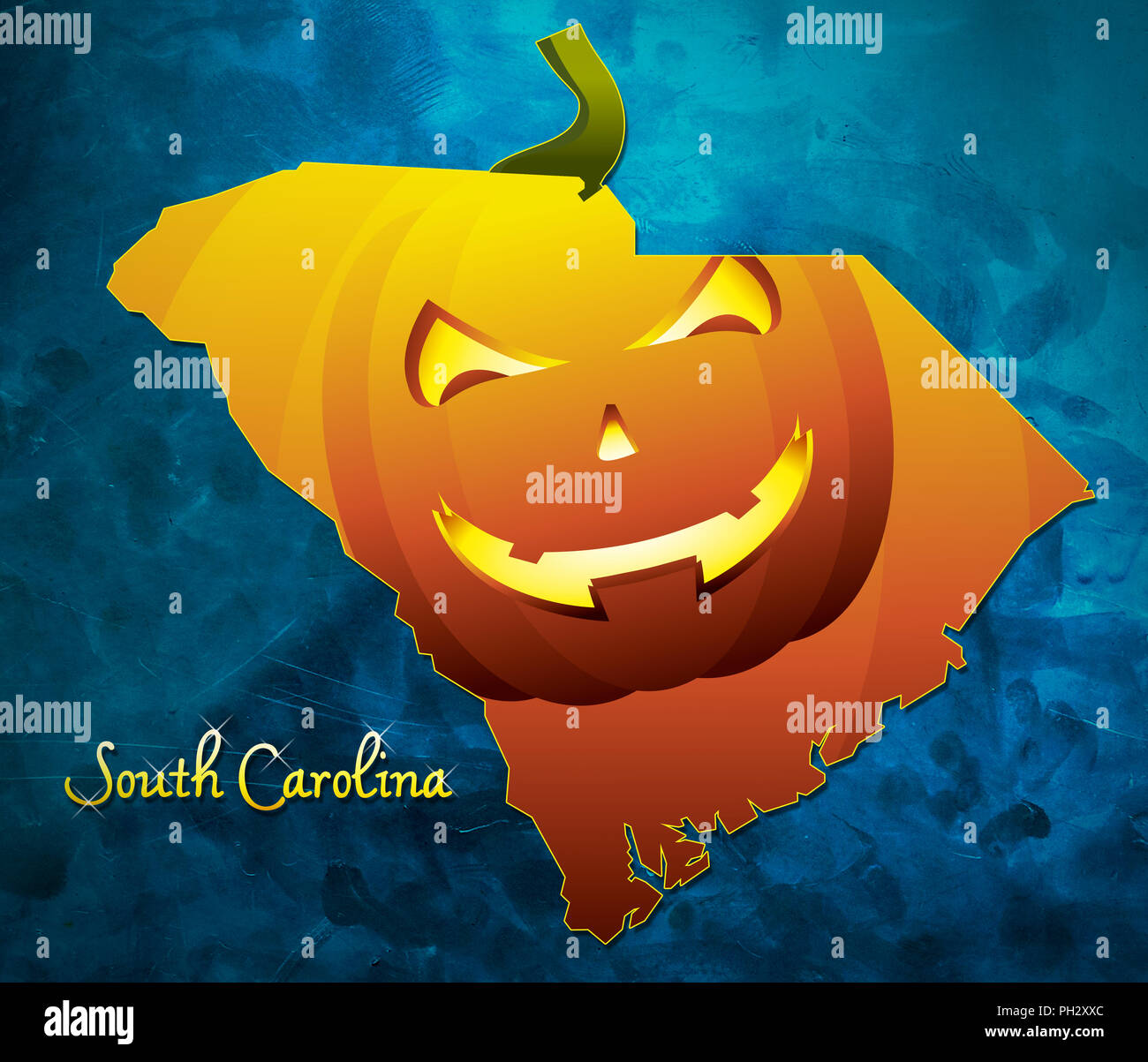 South Carolina state map USA with halloween pumpkin face illustration ...