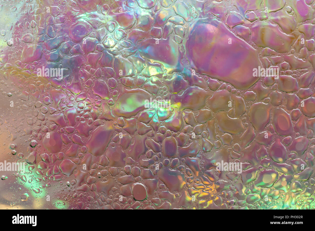 Multicolor Water Oil Mixed Droplets Through The Glass. Macro ...