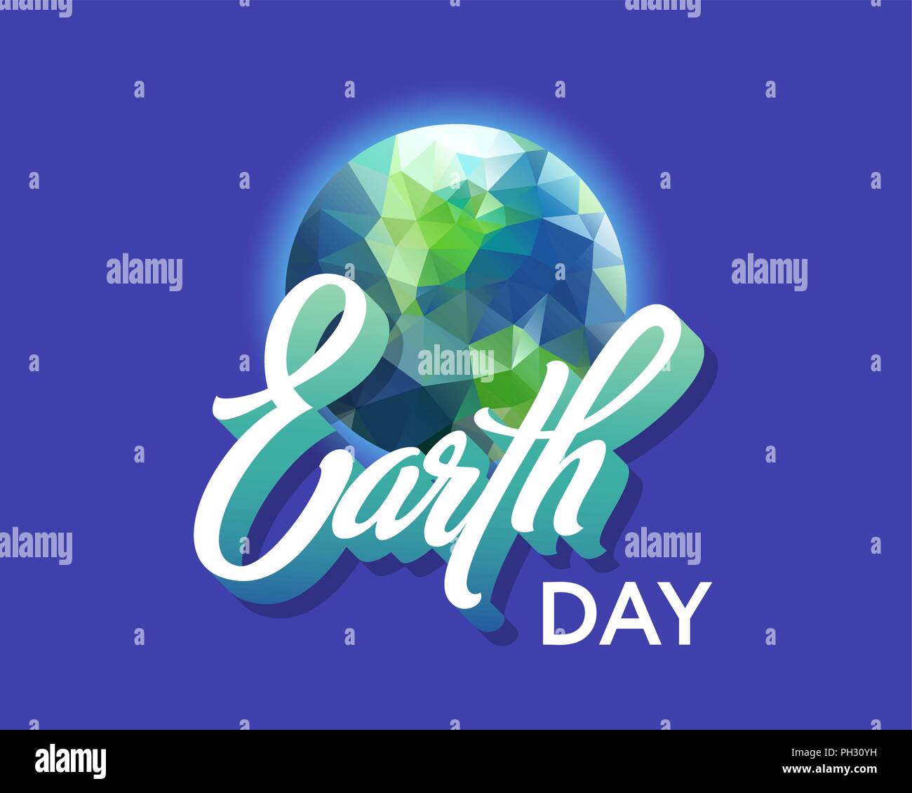 Earth Day. Vector illustration with handwritten text on a turquoise ...