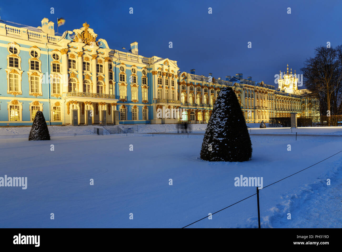 Catherine palace in Tsarskoe Selo at night in winter. Pushkin town ...