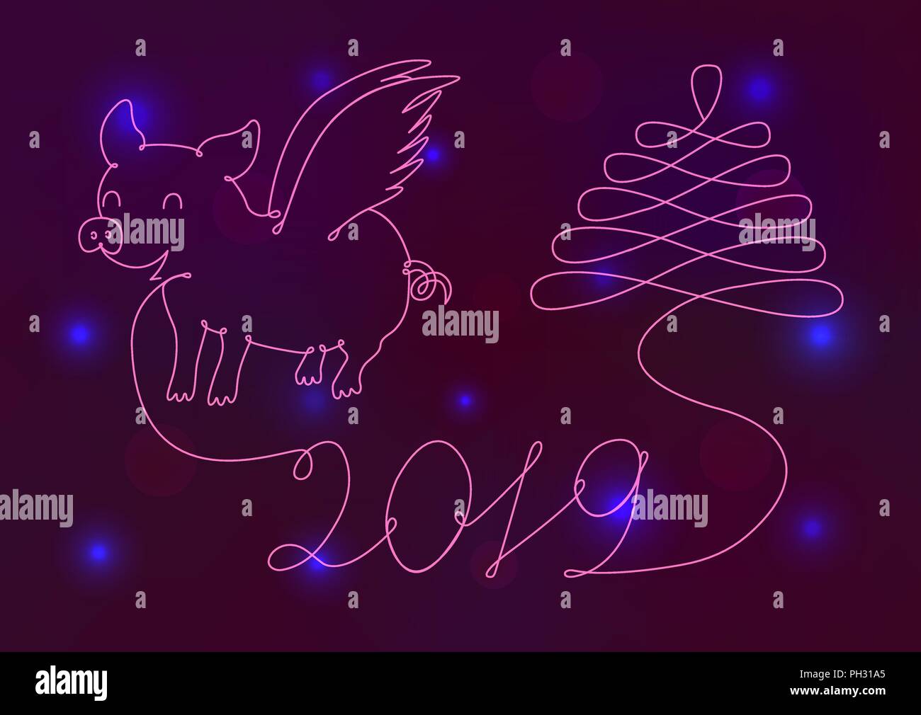 Abstract New Year symbol 2019 on a neon background Stock Vector Image ...