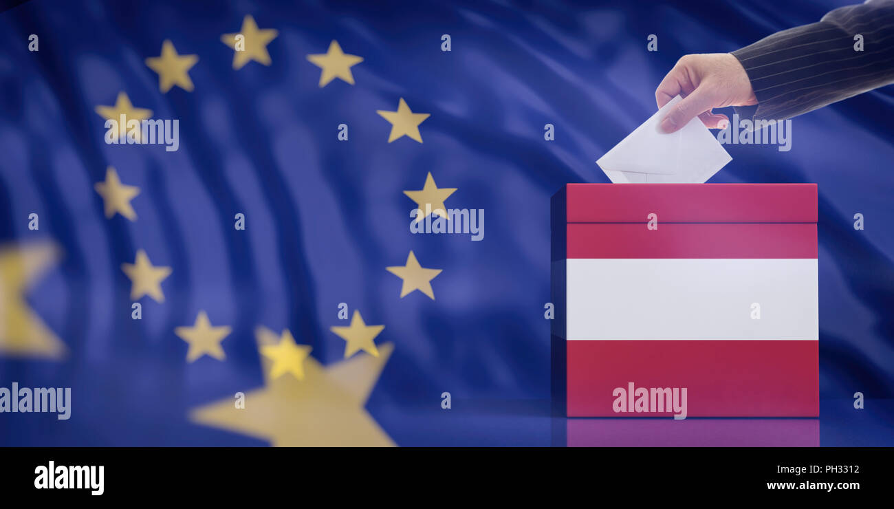 Elections in Austria for EU parliament. Hand inserting an envelope in a ...