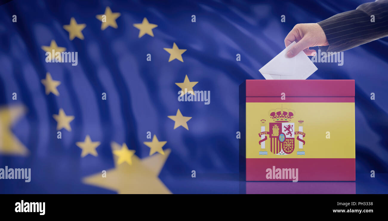 Elections in Spain for EU parliament. Hand inserting an envelope in a ...