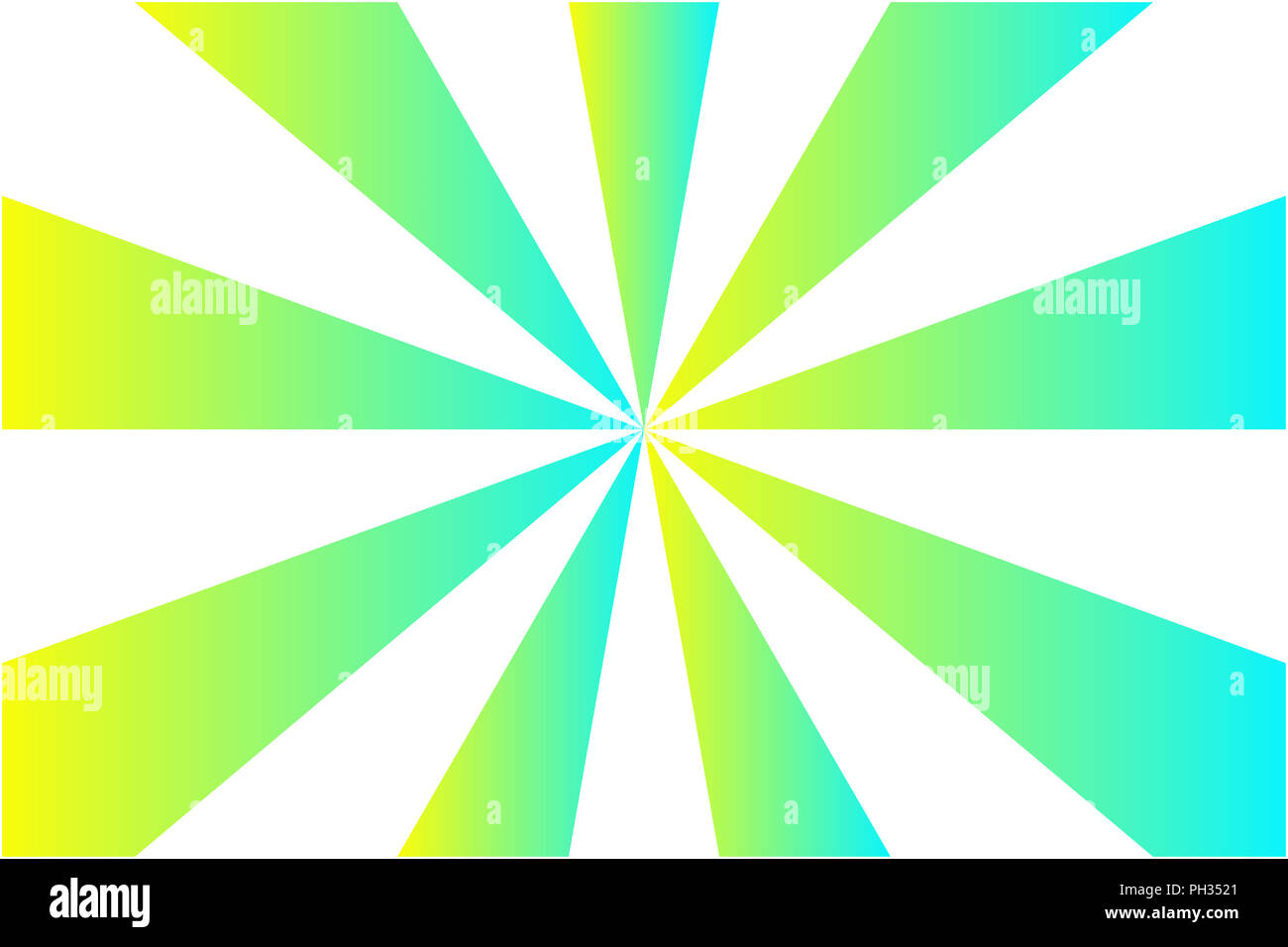 Abstract sunburst pattern, gradient blue, green, and yellow ray colors ...