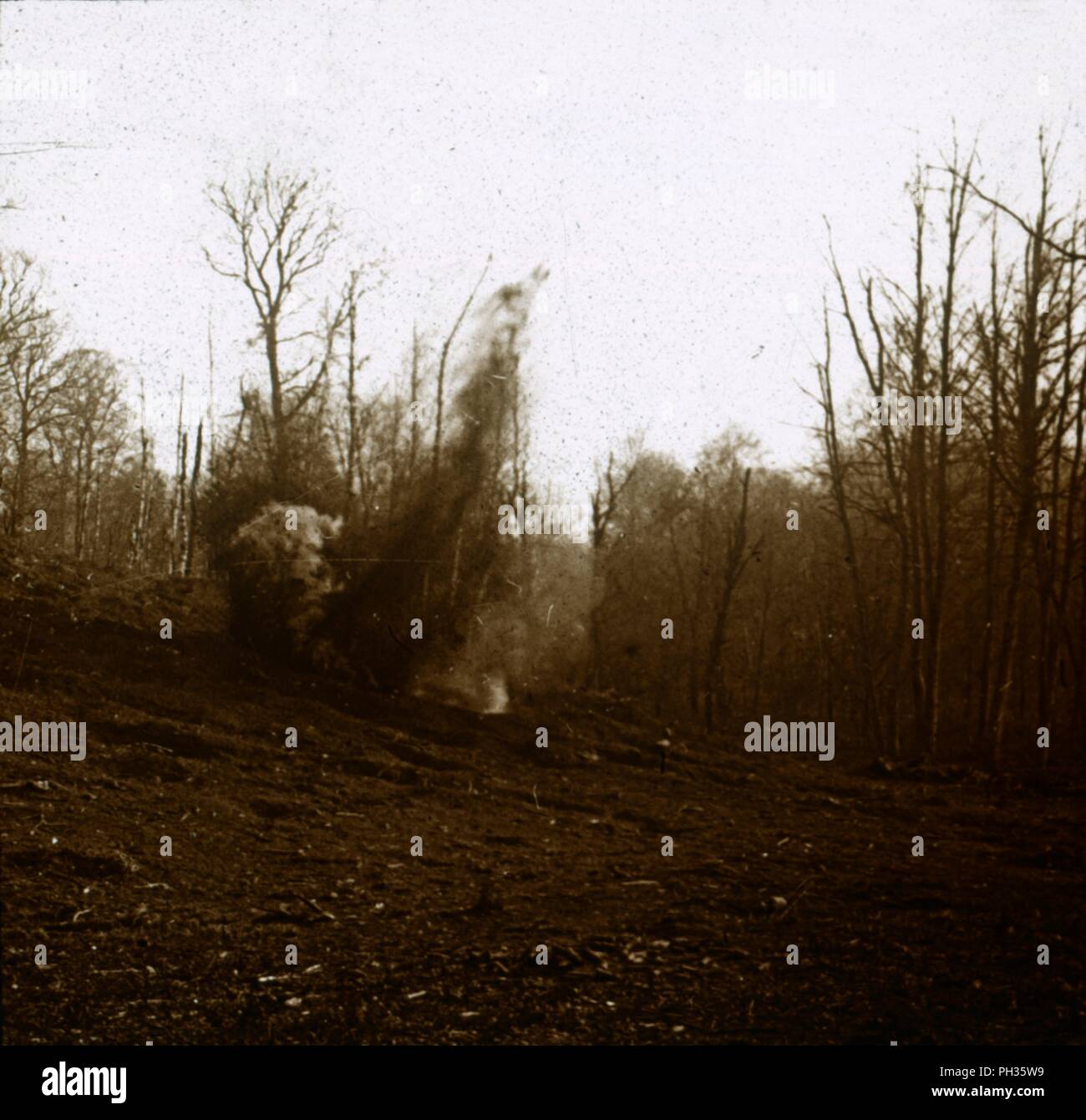 Explosion of shell fired by a tank, c1914-c1918. Artist: Unknown Stock ...