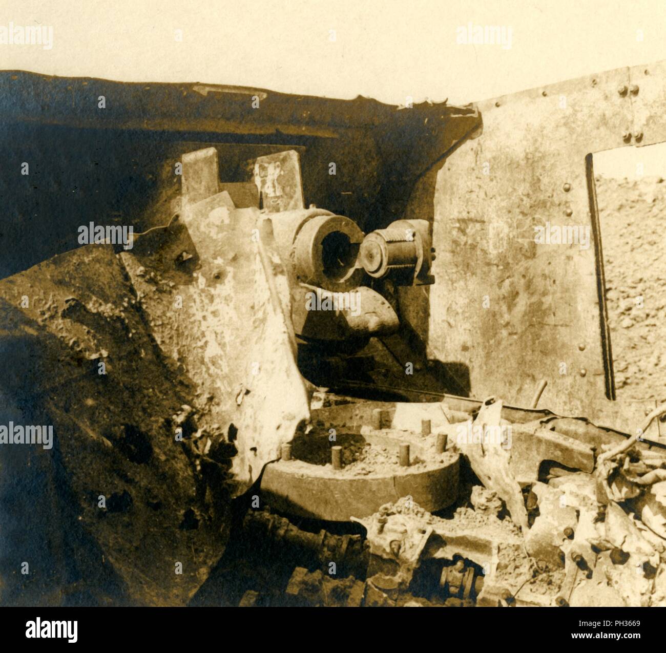 Interior of a tank which has been torn open, c1914-c1918. Artist ...