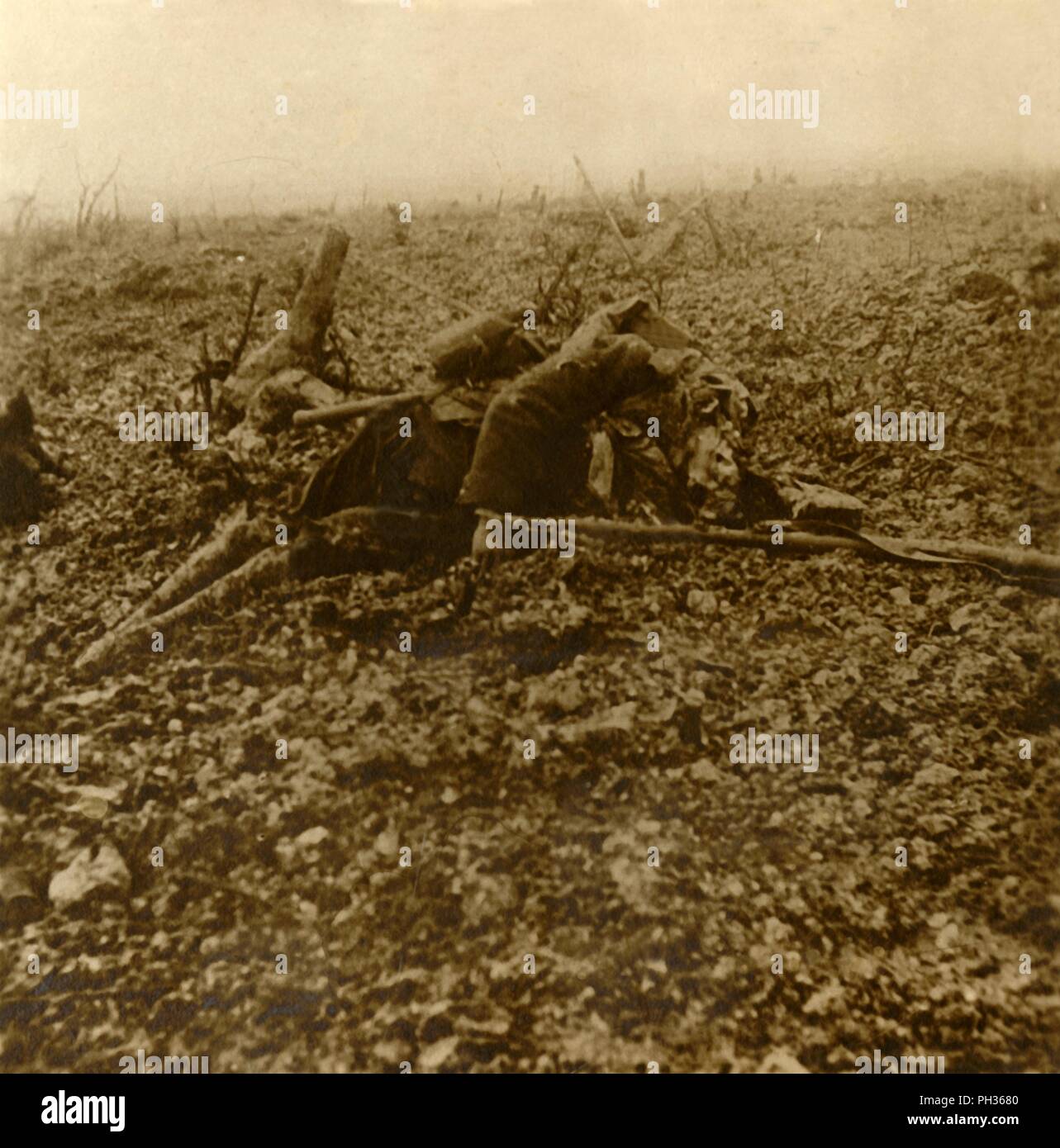 Dead soldier on Hill 304, after the Battle of Verdun, northern France ...