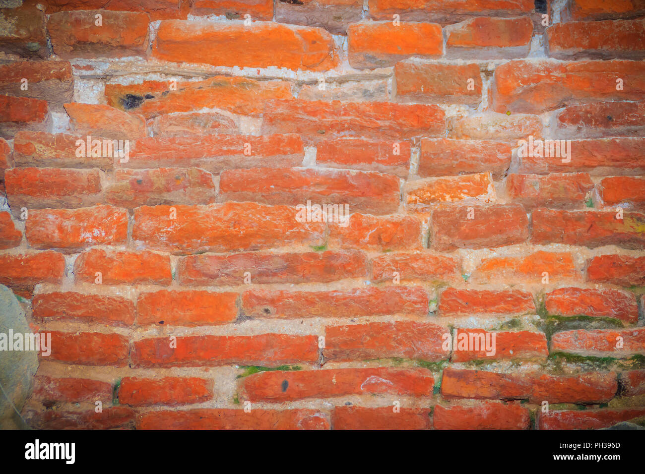 View of grungy old brick wall pattern. Abstract red aged brick ...