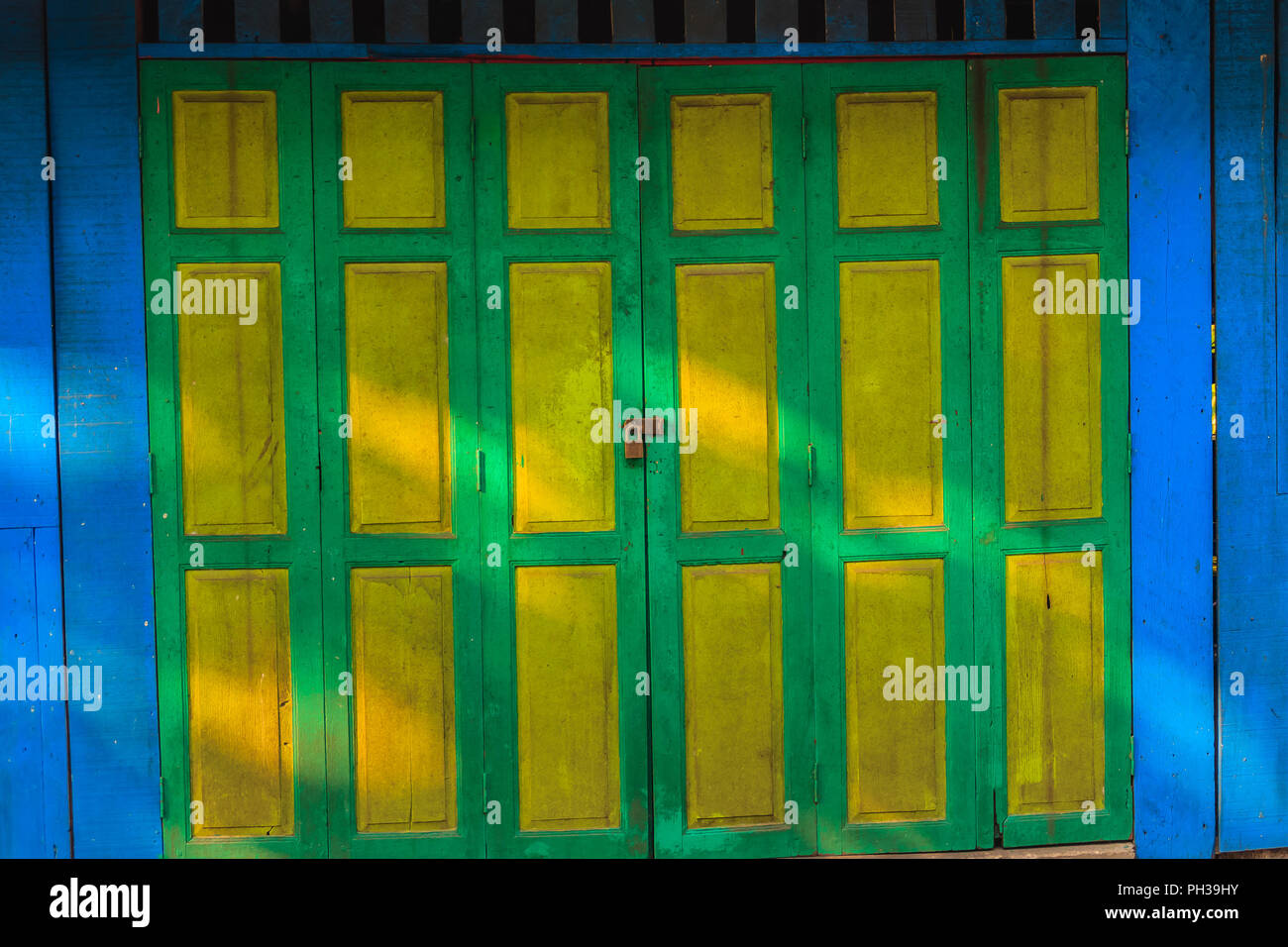 Old ancient wooden swing door background. Vintage of old wooden folding ...