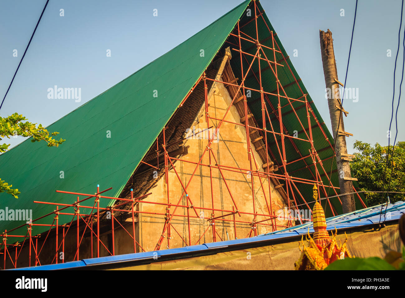 View of renew the old traditional temple buildings. Renovation of old ...