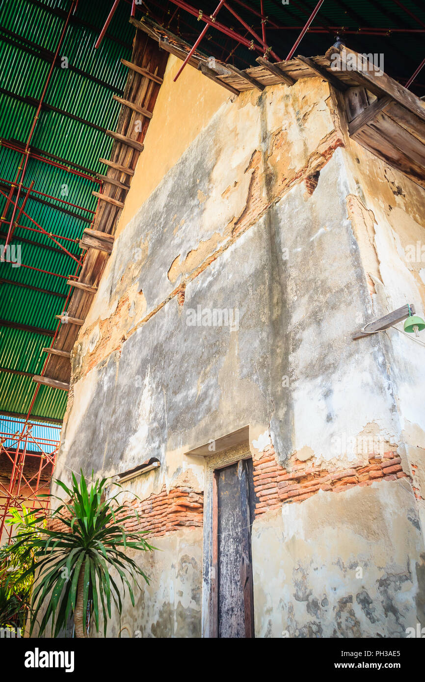 View of renew the old traditional temple buildings. Renovation of old ...