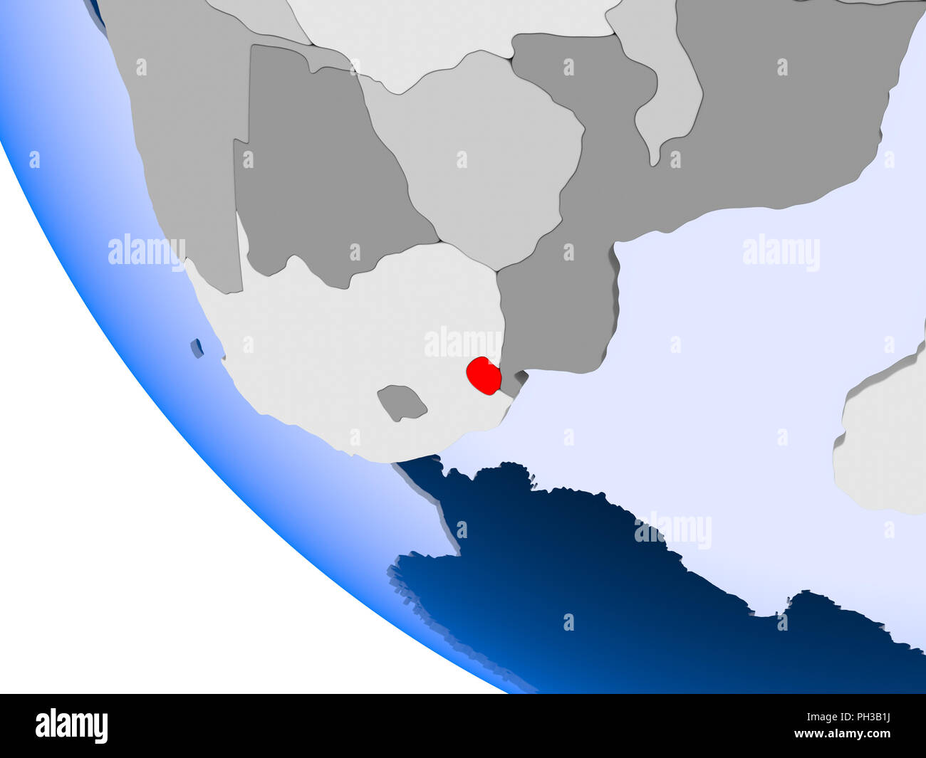 Map of Swaziland in red on political globe with transparent oceans. 3D ...