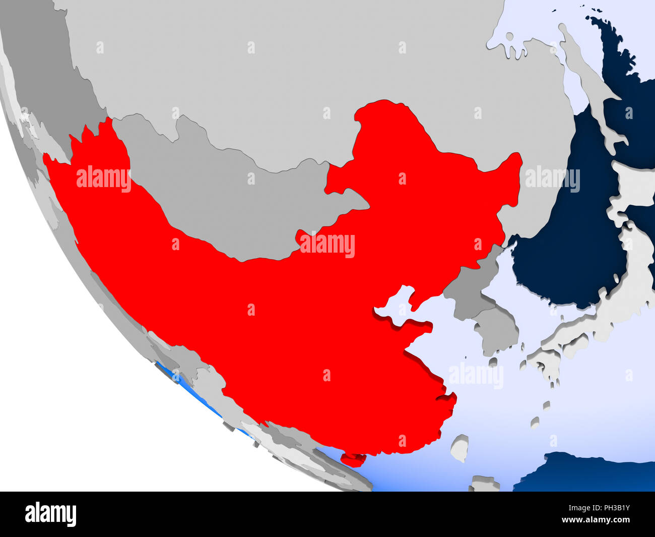 Map of China in red on political globe with transparent oceans. 3D ...