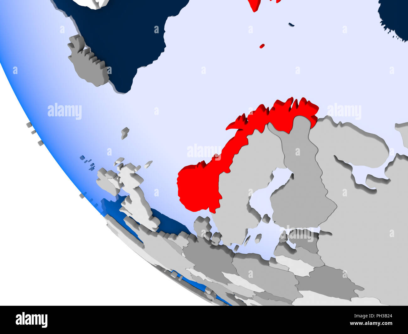 Map of Norway in red on political globe with transparent oceans. 3D ...