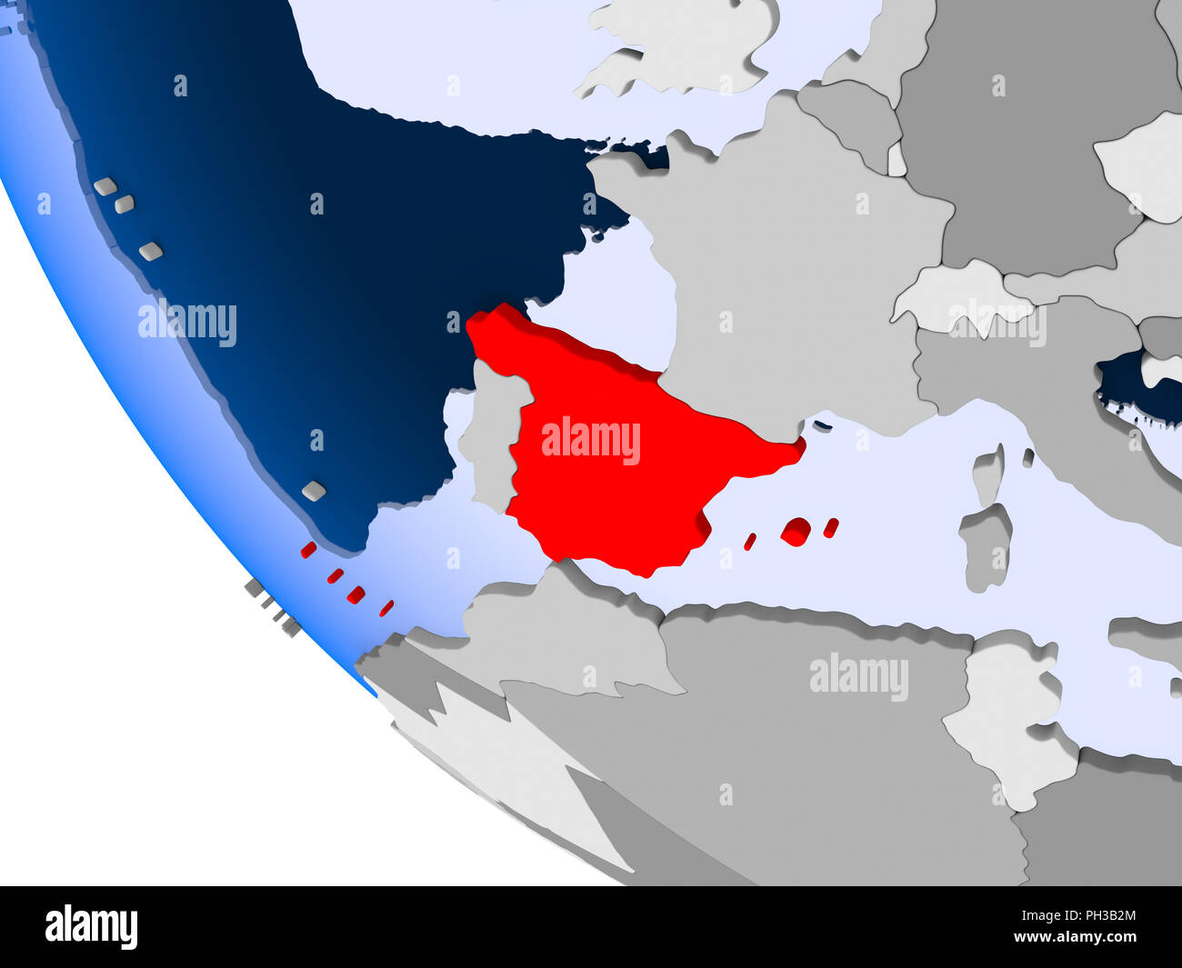 Map of Spain in red on political globe with transparent oceans. 3D ...