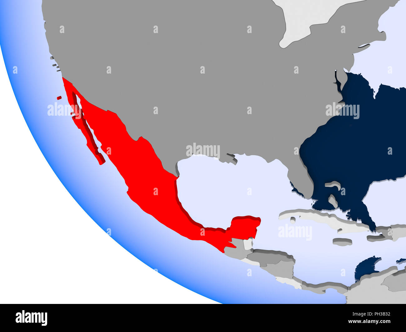 Map of Mexico in red on political globe with transparent oceans. 3D ...