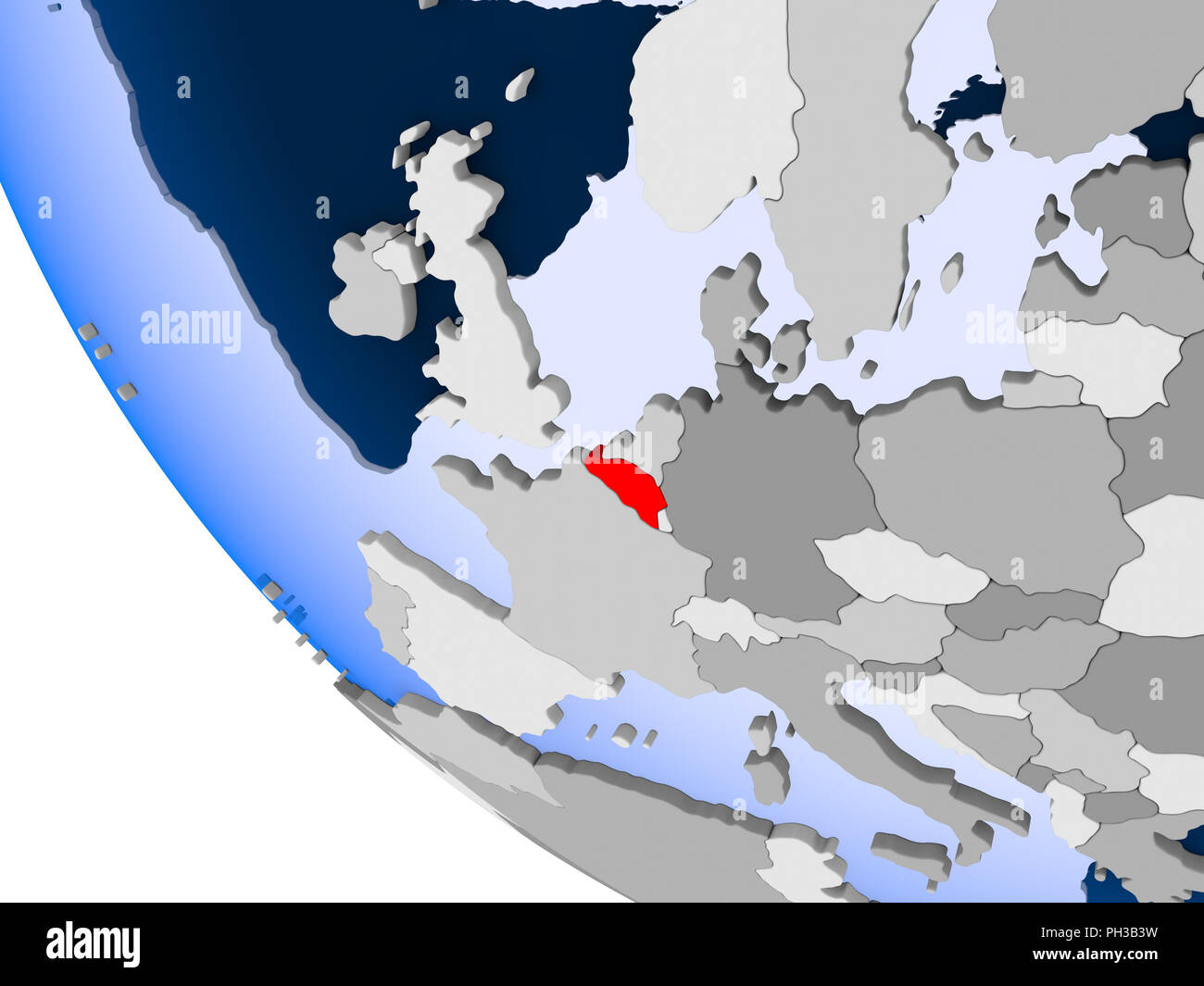 Map of Belgium in red on political globe with transparent oceans. 3D ...