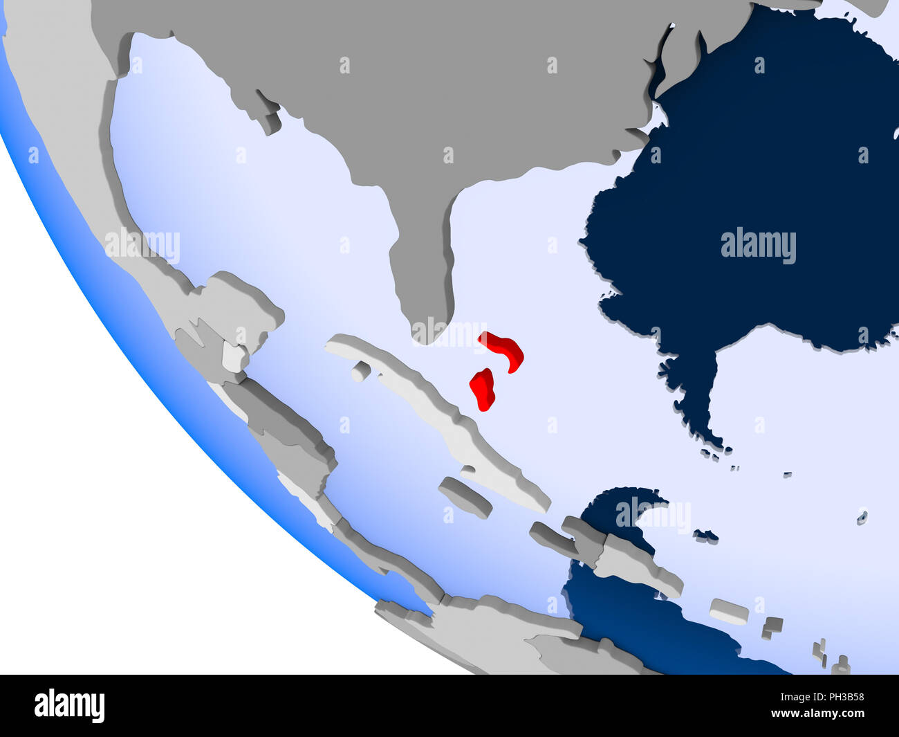 Map of Bahamas in red on political globe with transparent oceans. 3D ...