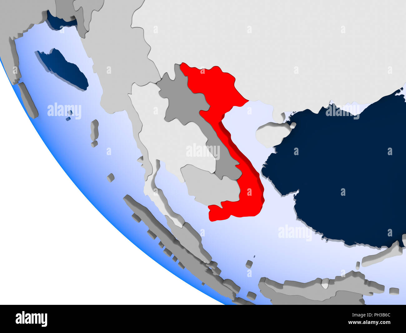 Map of Vietnam in red on political globe with transparent oceans. 3D ...