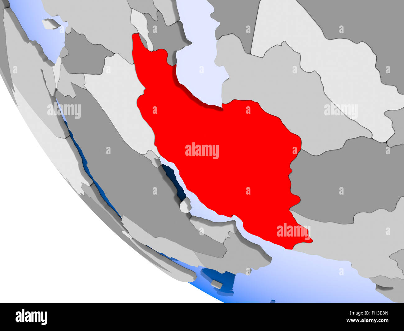 Map of Iran in red on political globe with transparent oceans. 3D ...