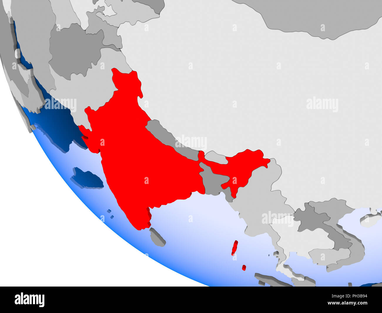 Map of India in red on political globe with transparent oceans. 3D ...