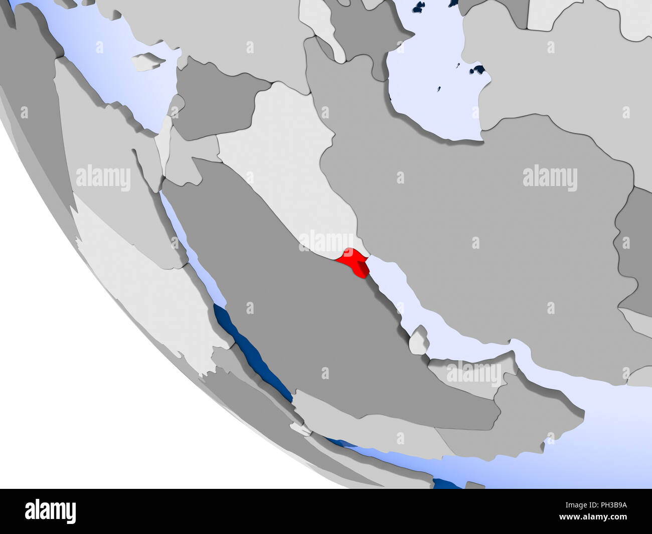 Map of Kuwait in red on political globe with transparent oceans. 3D ...