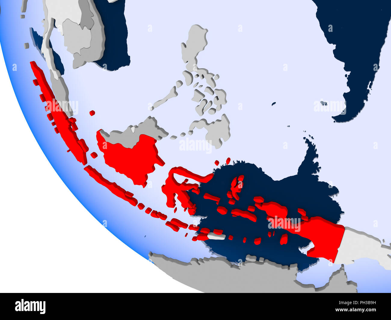 Map of Indonesia in red on political globe with transparent oceans. 3D ...