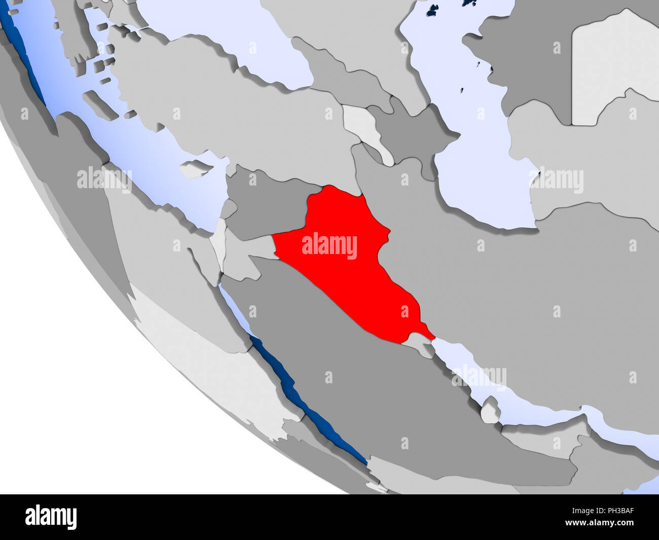 Map of Iraq in red on political globe with transparent oceans. 3D ...