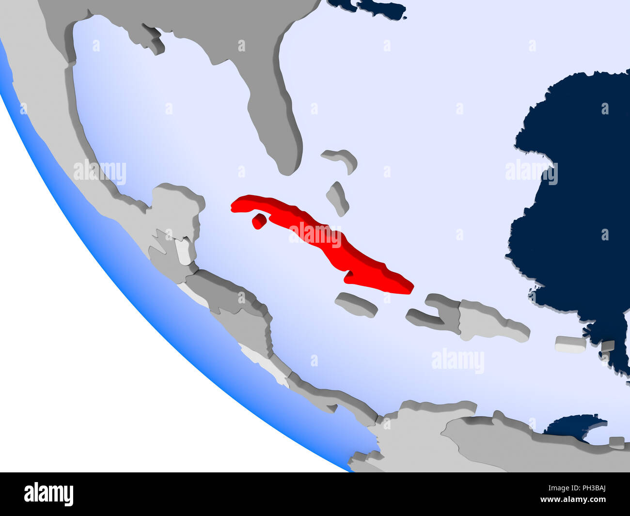 Map of Cuba in red on political globe with transparent oceans. 3D ...
