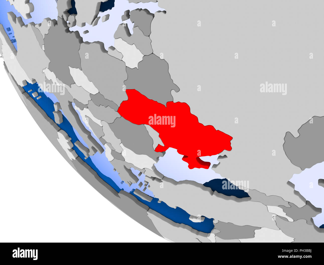 Map of Ukraine in red on political globe with transparent oceans. 3D ...
