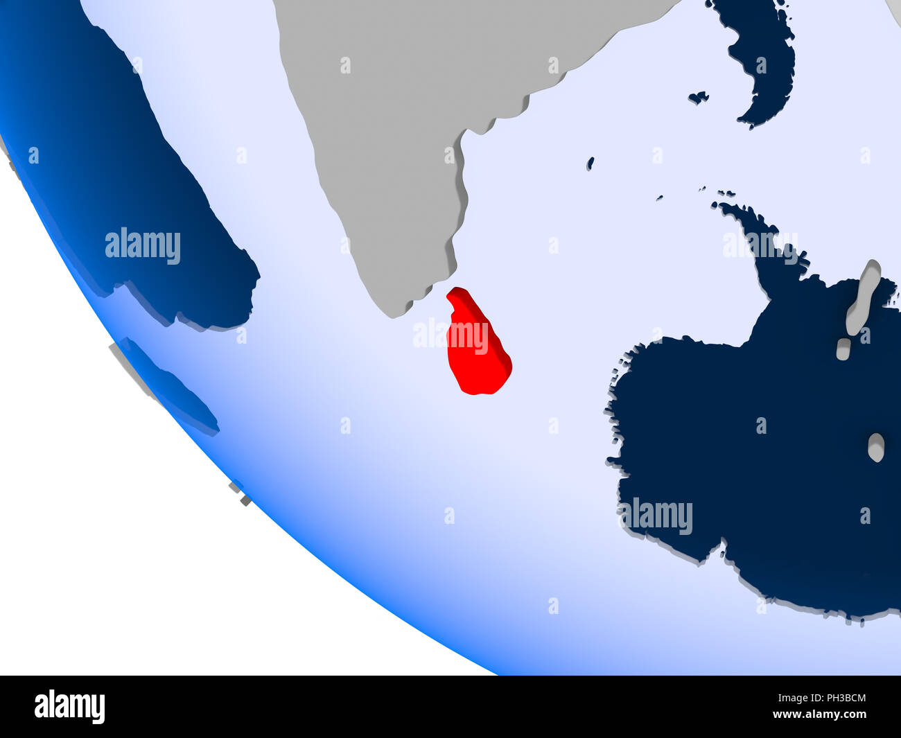 Map of Sri Lanka in red on political globe with transparent oceans. 3D ...