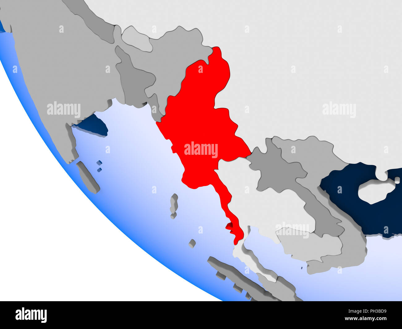 Map of Myanmar in red on political globe with transparent oceans. 3D ...
