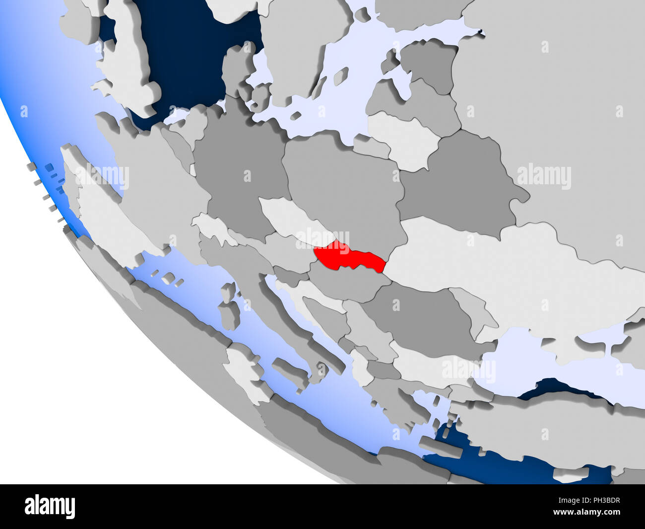 Map of Slovakia in red on political globe with transparent oceans. 3D ...