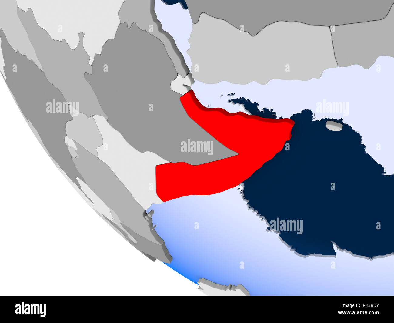Map of Somalia in red on political globe with transparent oceans. 3D ...