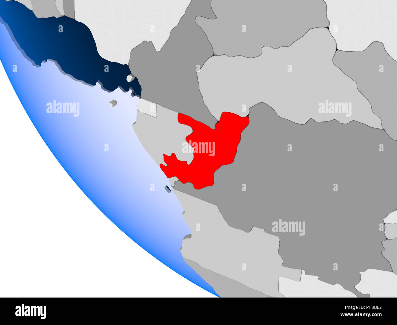 Map of Congo in red on political globe with transparent oceans. 3D ...