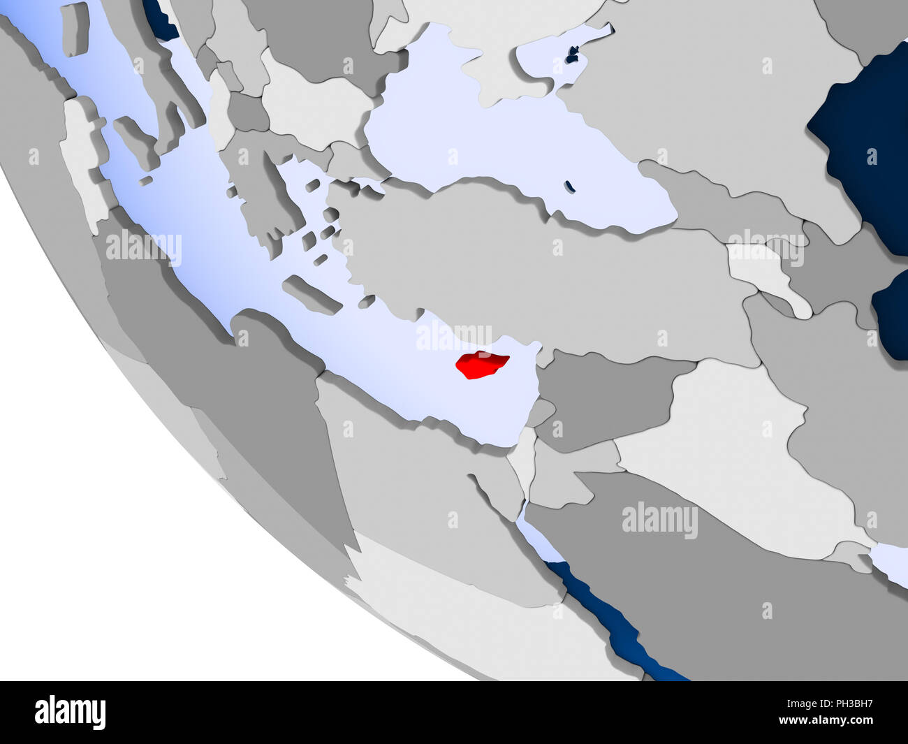 Map of Cyprus in red on political globe with transparent oceans. 3D ...