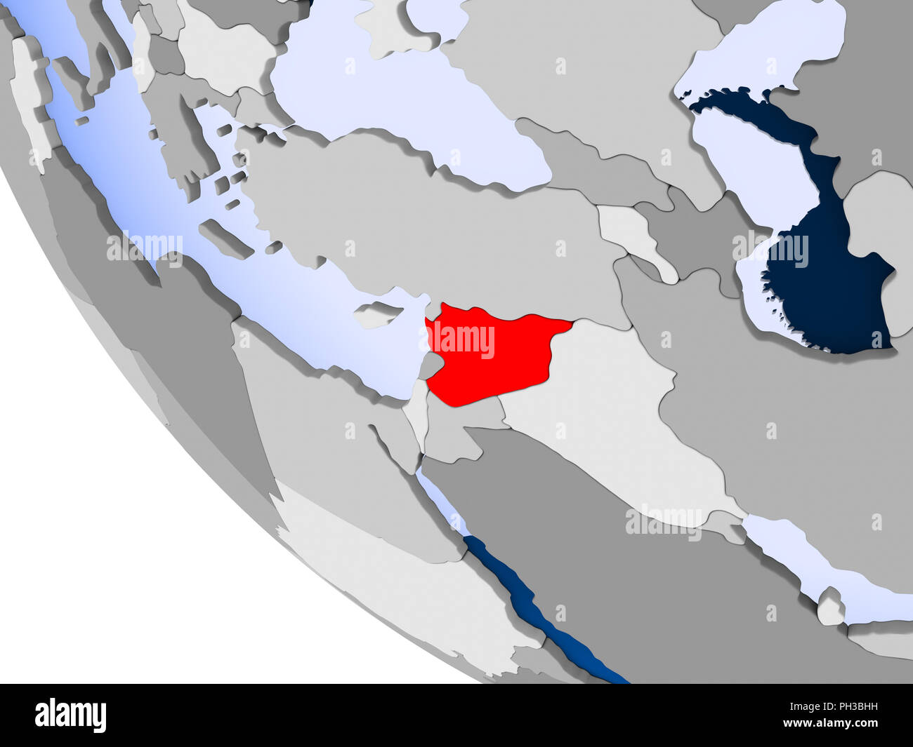 Map of Syria in red on political globe with transparent oceans. 3D ...