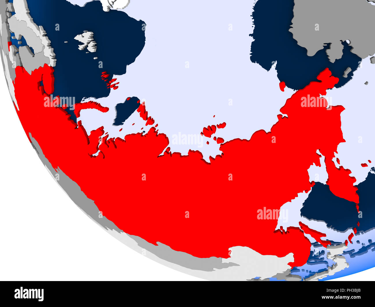 Map of Russia in red on political globe with transparent oceans. 3D ...