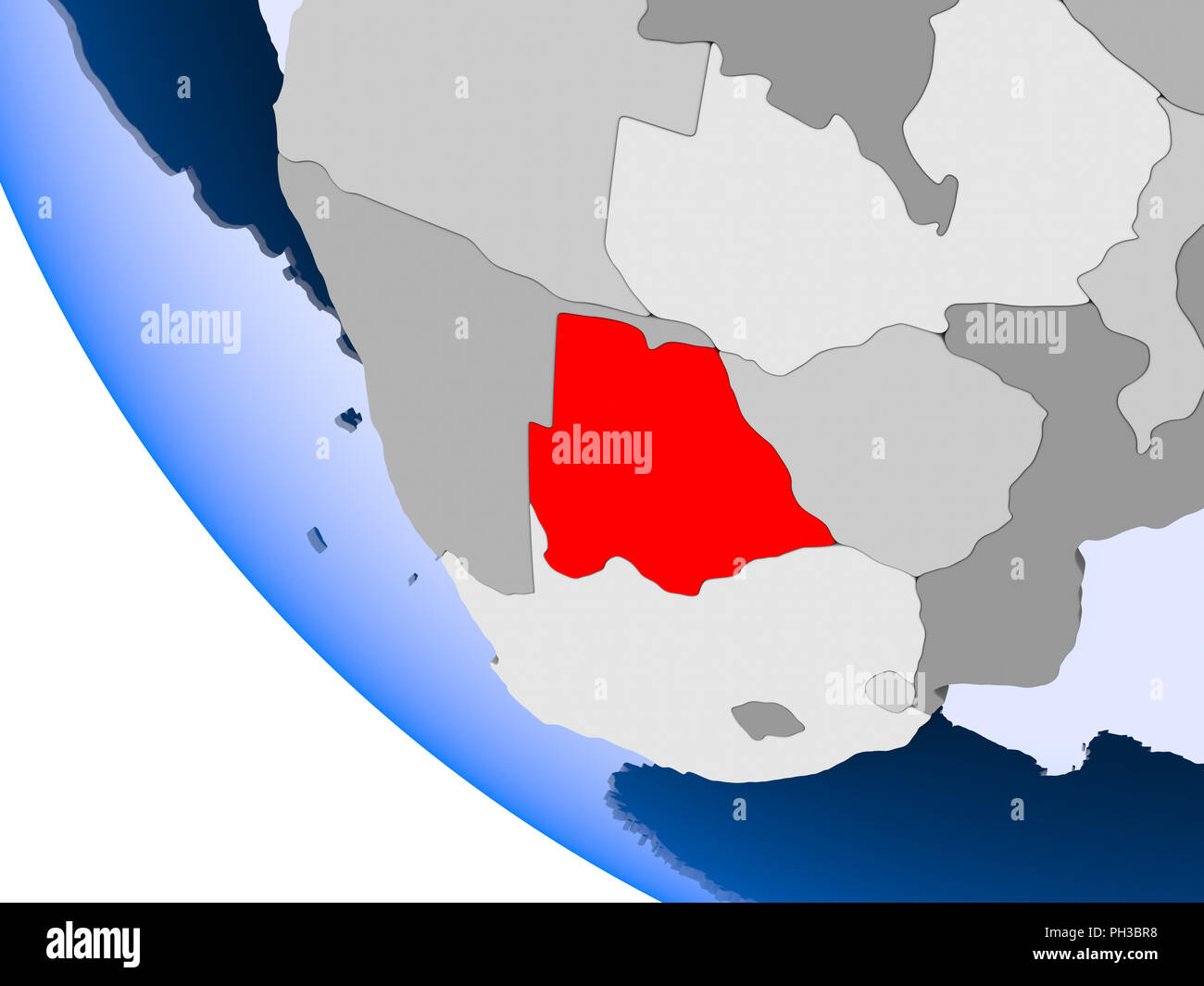 Map of Botswana in red on political globe with transparent oceans. 3D ...