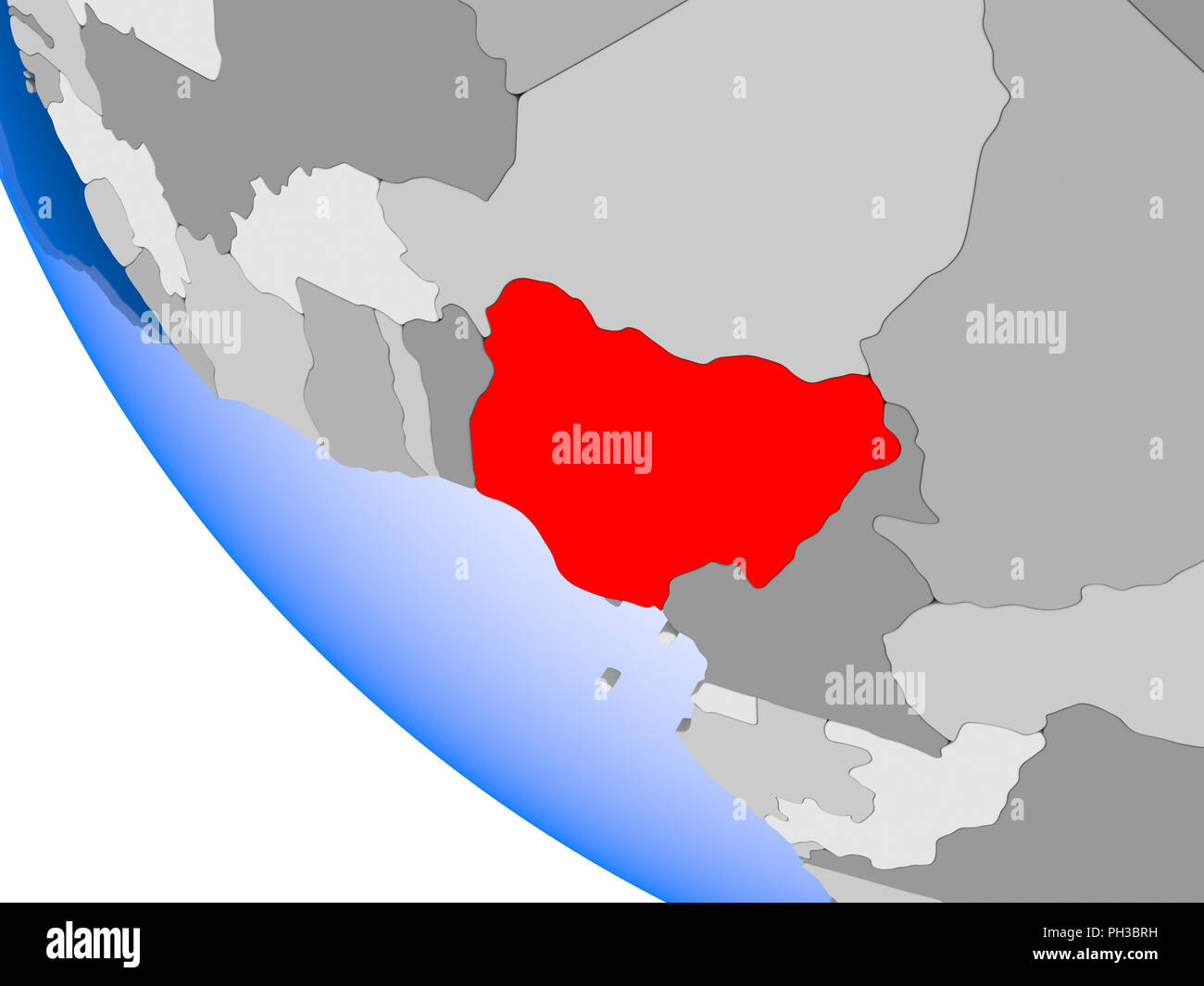 Map of Nigeria in red on political globe with transparent oceans. 3D ...