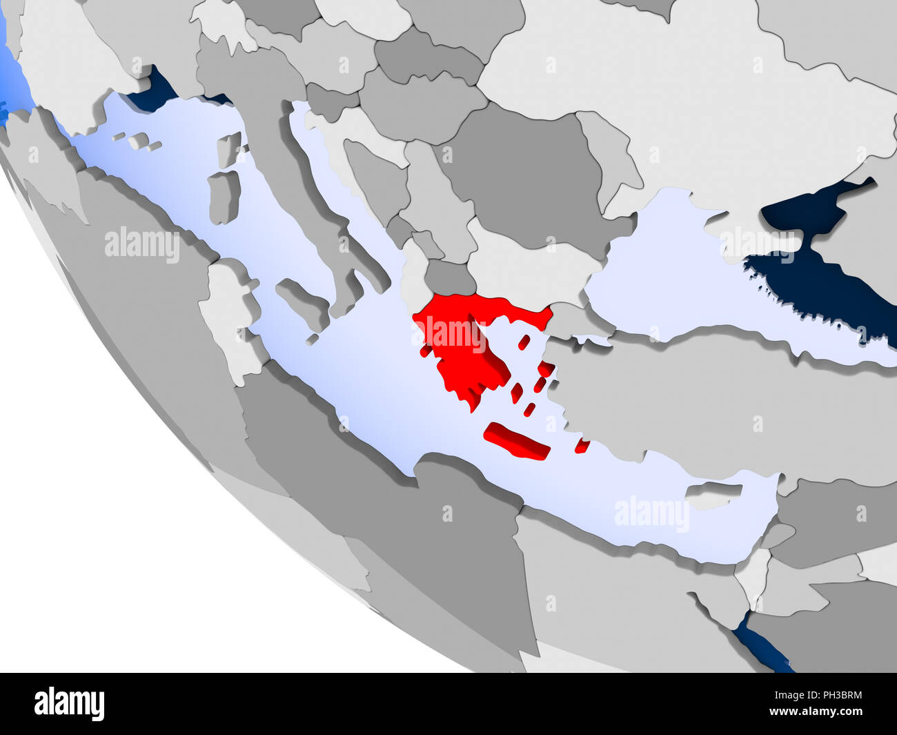 Map of Greece in red on political globe with transparent oceans. 3D ...