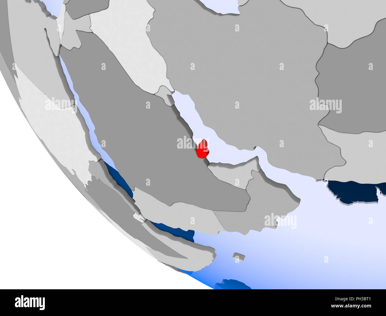 Map of Qatar in red on political globe with transparent oceans. 3D ...